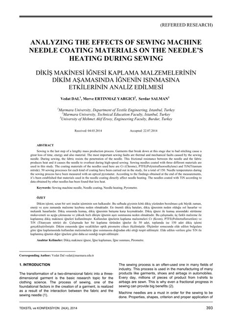 Pdf Analyzing The Effects Of Sewing Machine Needle Coating Materials On The Needles Heating