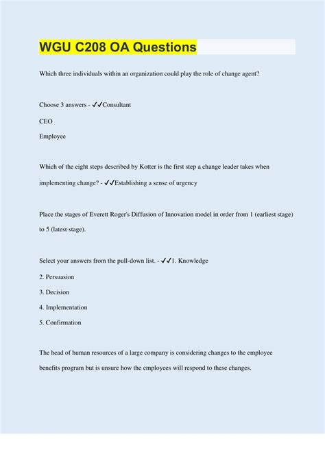 WGU C208 OA Questions 70 Questions With 100 Correct Answers Verified Latest Update WGU