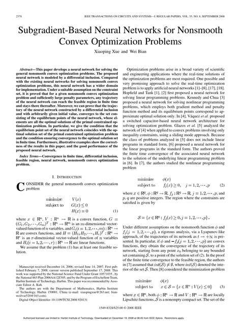 Pdf Subgradient Based Neural Networks For Nonsmooth Convex Optimization Problems