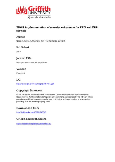 Pdf Fpga Implementation Of Wavelet Coherence For Eeg And Erp Signals