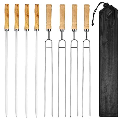 Kichvoe 8pcs Bbq Skewers Kabob Skewers For Grillingmetal Skewers Double Skewers Flat Skewers For