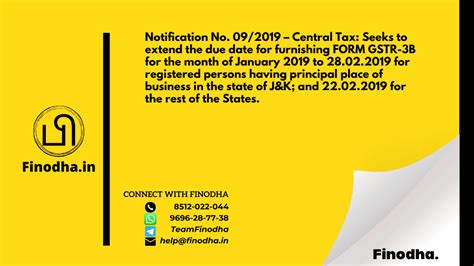 Notification No 09 2019 Central Tax Gst Seeks To Extend The Due Date For Furnishing Form
