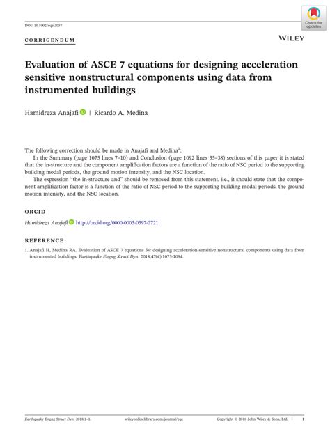Pdf Evaluation Of Asce 7 Equations For Designing Acceleration Sensitive Nonstructural