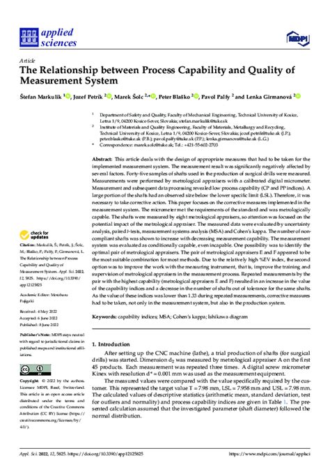 Pdf The Relationship Between Process Capability And Quality Of Measurement System