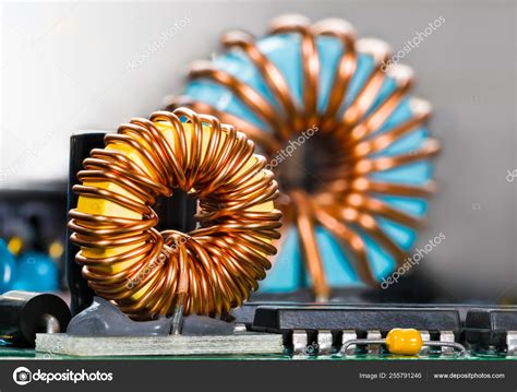 Inductors Detail Copper Wire Winding Magnetic Ferrite Core Inverter Stock Photo