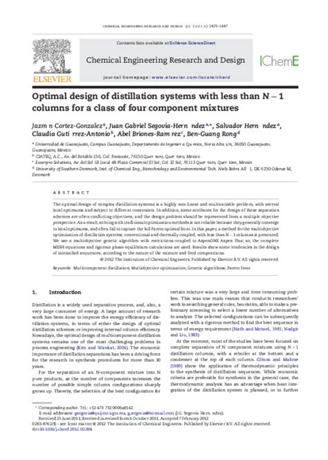 pdf optimal design of distillation systems with less than n−1 columns
