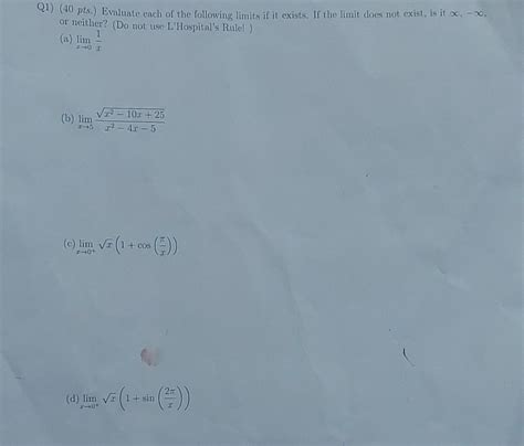 Solved Q Pts Evaluate Each Of The Following Limits Chegg Com