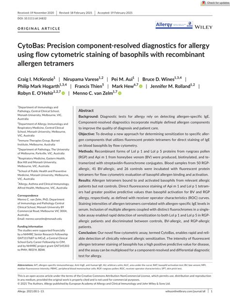 Pdf Cytobas Precision Component‐resolved Diagnostics For Allergy