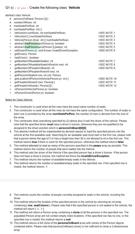 Solved Notes For Class Vehicle This Constructor Is Used Chegg
