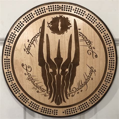 Lotr Eye Of Sauron Cribbage Board 3 Track 120 Point Round Game With Pegs And Cards Wc Engraving