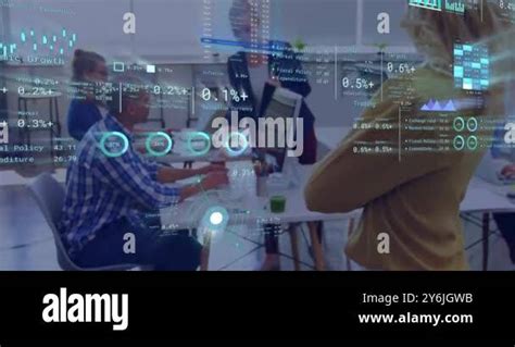 Business Data Analytics Animation Over Diverse Team Collaborating In