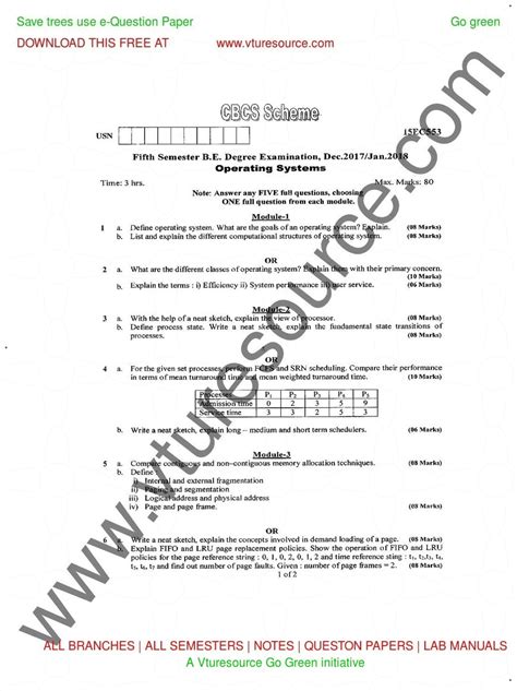 Merged Os Papers Privious Years Os Qp Of Ec Fifth Semester B Degree Examination Dec Jan