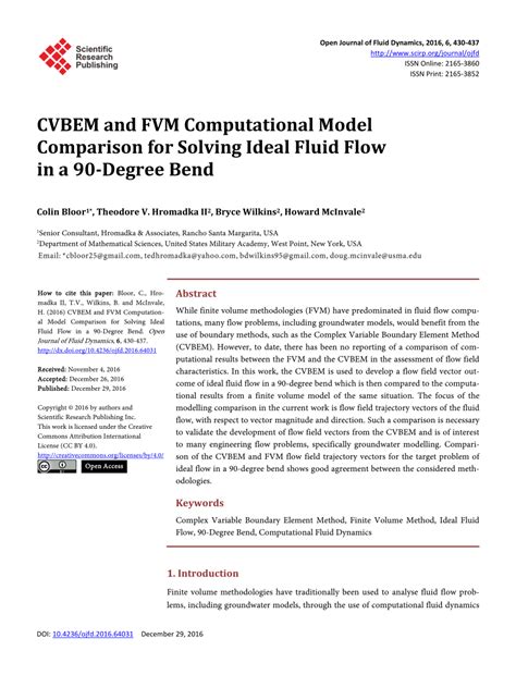 Pdf Cvbem And Fvm Computational Model Comparison For Solving Ideal Fluid Flow In A 90 Degree Bend