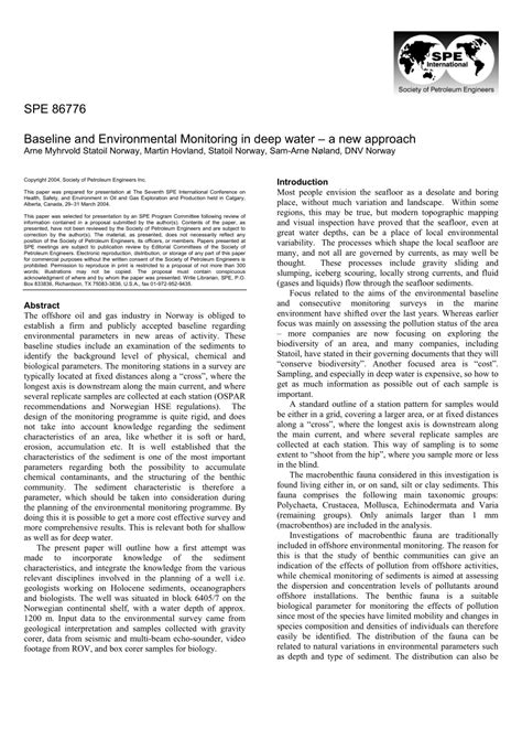 Pdf Baseline And Environmental Monitoring In Deep Water A New Approach