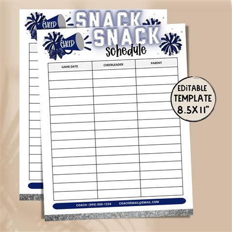 Silver And Navy Cheer Snack Sign Up Editable Cheerleader Template