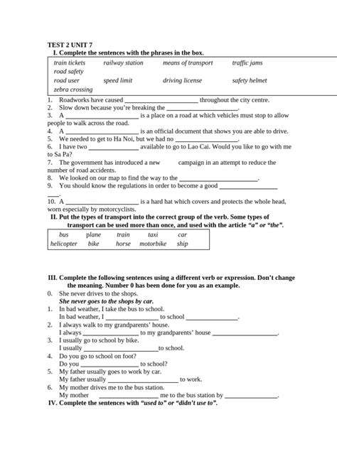 Bai Tap Tu Vung 7 Part 2 Pdf Transport Land Transport