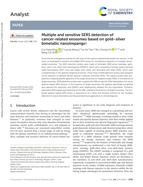 Pdf Multiple And Sensitive Sers Detection Of Cancer Related Exosomes