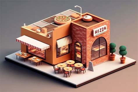 Isometric View Minimal Pizza Restaurant Container Store Exterior Architecture Generative Ai