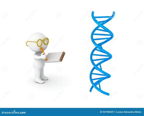 D Illustration Of Scientist Taking Notes From DNA Double Helix Stock Illustration