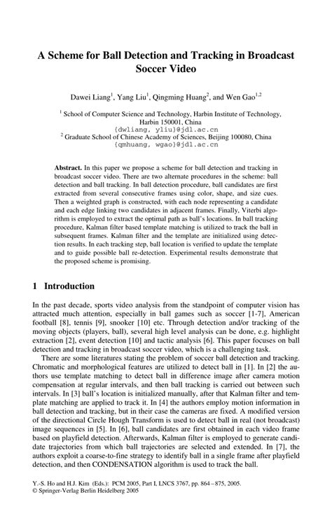 Pdf A Scheme For Ball Detection And Tracking In Broadcast Soccer Video