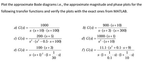 Solved Plot The Approximate Bode Diagrams I E The Chegg