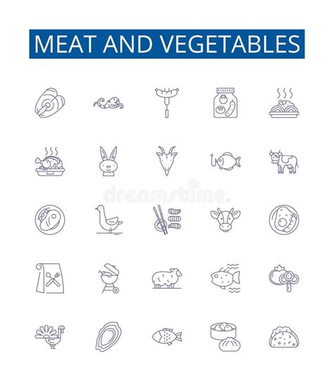 Meat And Vegetables Line Icons Signs Set Design Collection Of Meat