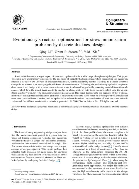 Pdf Evolutionary Structural Optimization For Stress Minimization