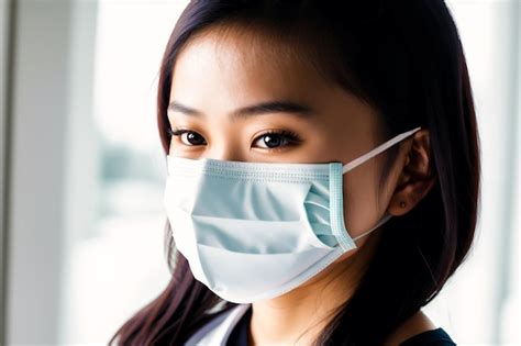 Premium Ai Image An Asian Woman Wearing Protective Mask Covid 19