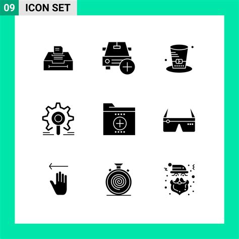 Pack Of 9 Creative Solid Glyphs Of Configuration Search Vehicles Gear Usa Editable Vector Design