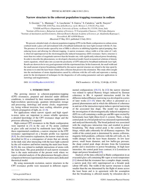 Pdf Narrow Structure In The Coherent Population Trapping Resonance In Sodium