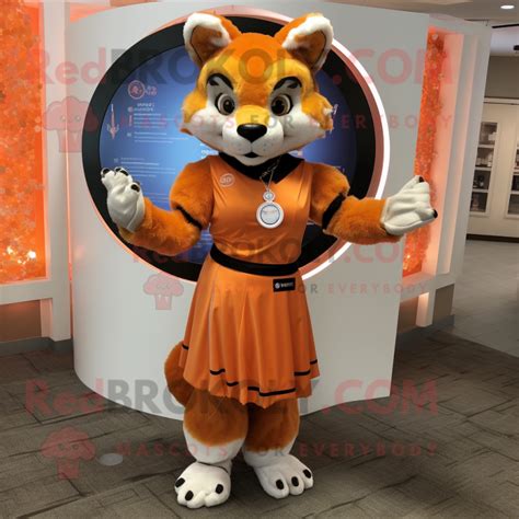 Orange Bobcat Mascot Costume Character Dressed With A Circle Skirt And