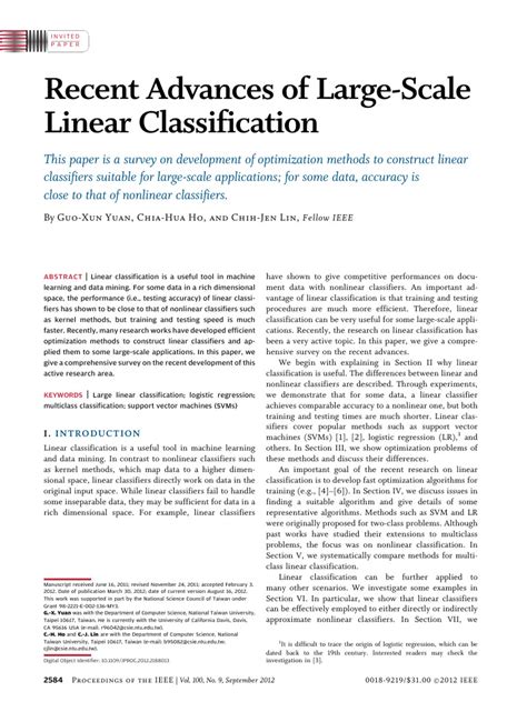 1、recent advances of large scale linear classification pdf support