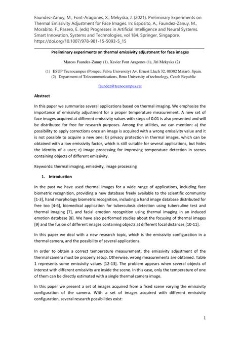 Pdf Preliminary Experiments On Thermal Emissivity Adjustment For Face