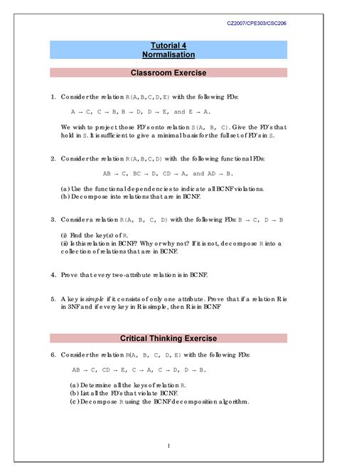 tutorial 4 normalisation cz2007 cpe303 csc206 tutorial 4