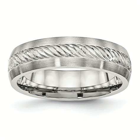 Lex And Lu Chisel Stainless Steel Brushed Wsilver Dc Inlay Ring