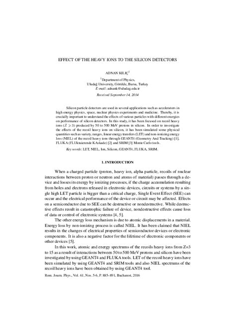 Pdf Effect Of The Heavy Ions To The Silicon Detectors