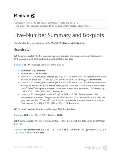 Boxplot Activityanswerkey Pdf Data Analysis Statistical Analysis