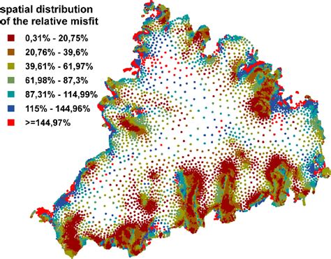 spatial distribution of the relative missfit between neumann and