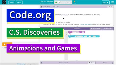 Variables Lesson Of Animation And Games From Code Org YouTube