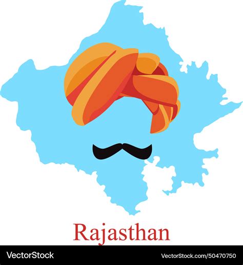 Rajasthan Map With Mustache And Pagdi Royalty Free Vector