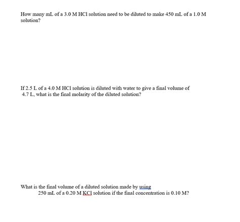 Solved How Many ML Of A M HCl Solution Need To Be Chegg Com