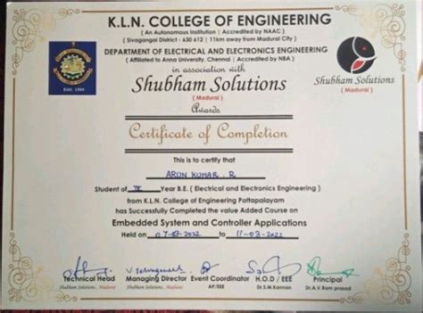 Completed My Second Value Added Coursevac On Embedded System And