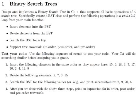 Solved Binary Search Trees Design And Implement A Binary Chegg