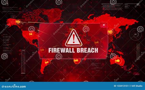 Firewall Breach Alert Warning Attack On Screen World Map Stock Video Video Of Login Digital