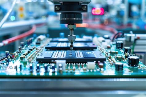 Premium Photo High Precision Robot Arm In Electronics Factory For Pcb