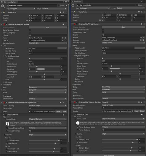 hdrp depth of field volumes and sequences unity engine unity