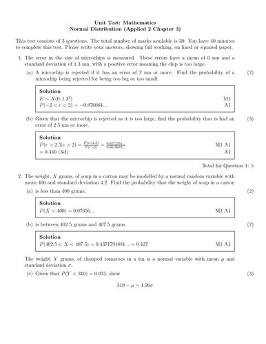 edexcel applied 2 chapter 3 unit test normal distribution teaching