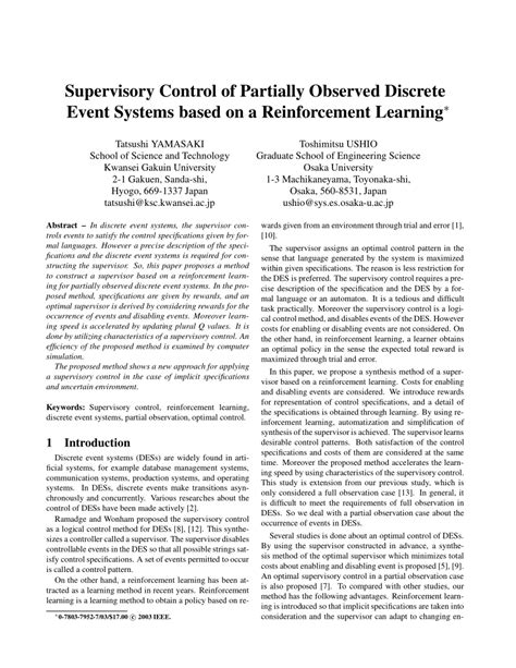pdf supervisory control of partially observed discrete event systems