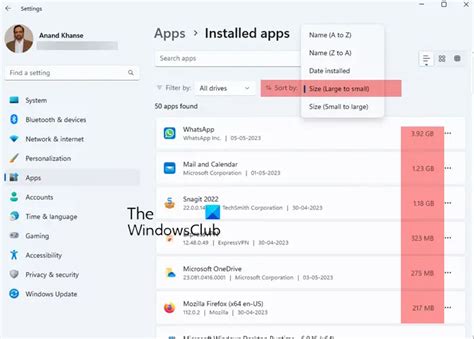 how to see program and app sizes in windows 11 10