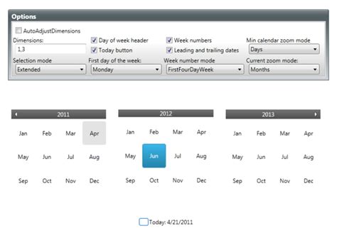 Calendar Settings Calendar Wpf